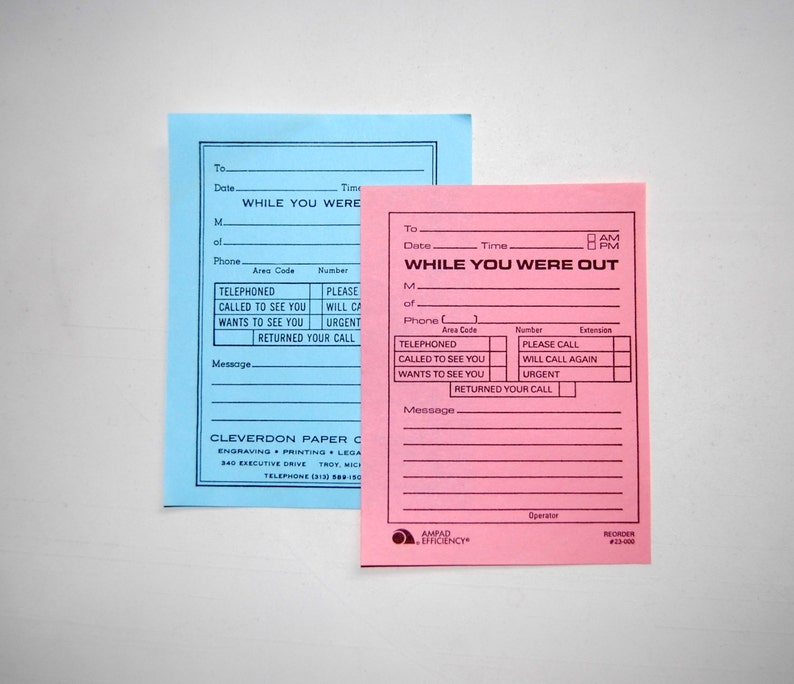 While You Were Out...10 Vintage Note Pad Sheets Pink and Blue - Etsy