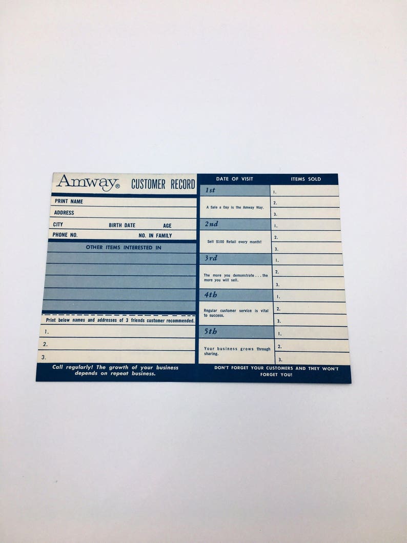 Vintage Amway Customer Record Cards - Etsy