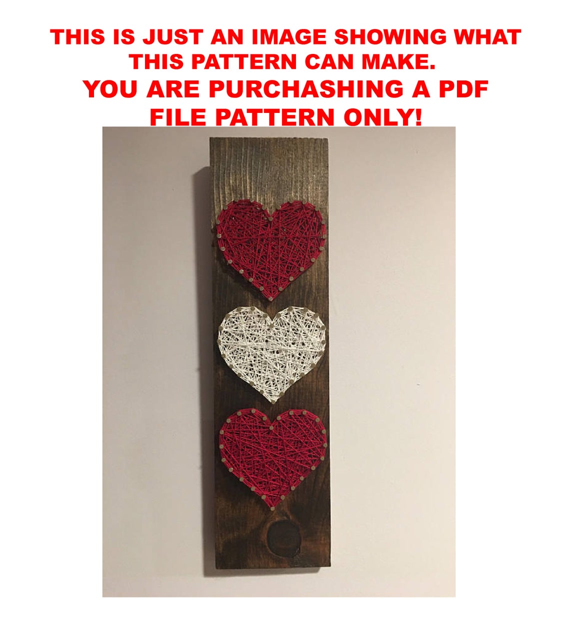3.125" W X 8.93" H String Art 3 Hearts Stacked Pattern / Template - Etsy