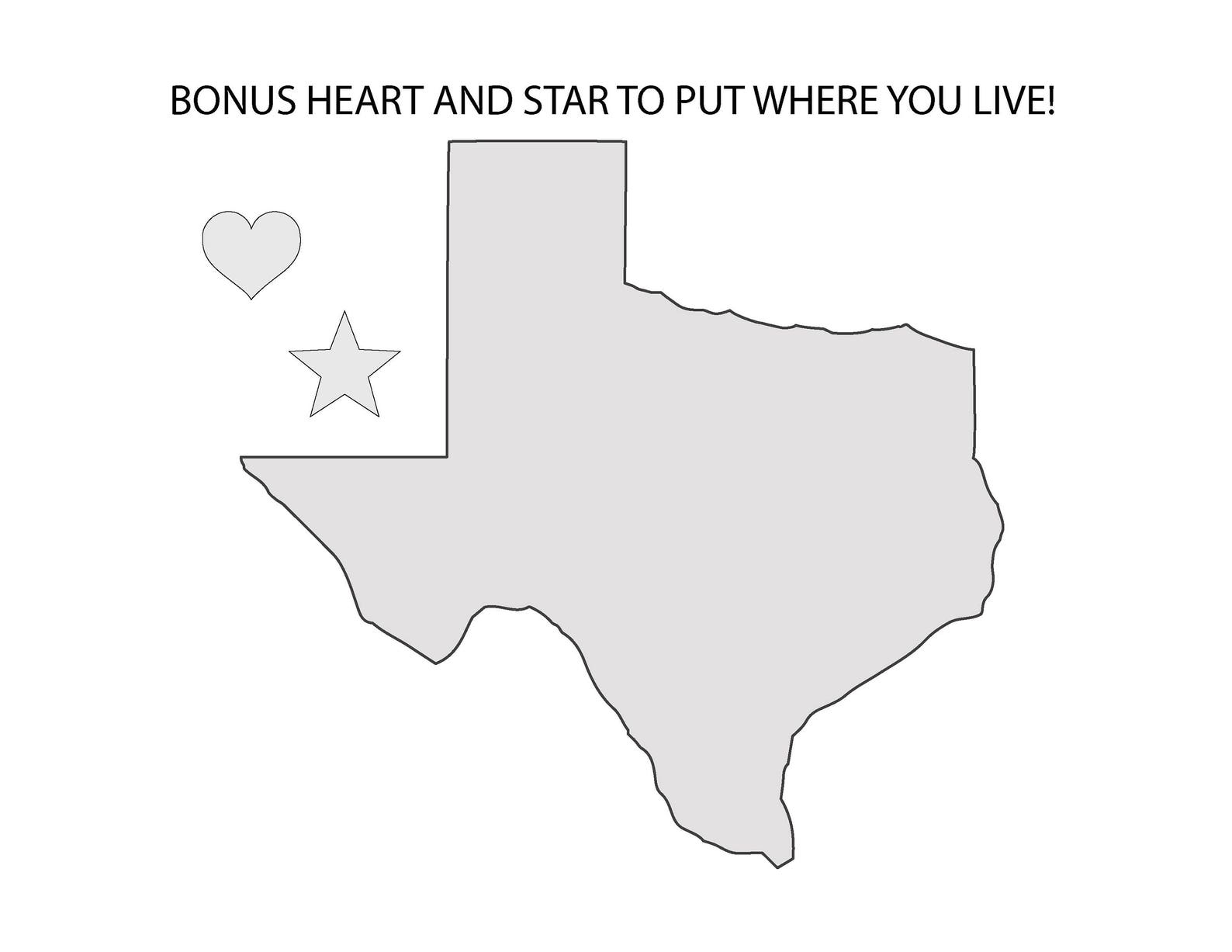 8" High String Art TEXAS State Pattern / Template -BONUS! Star & Heart ...