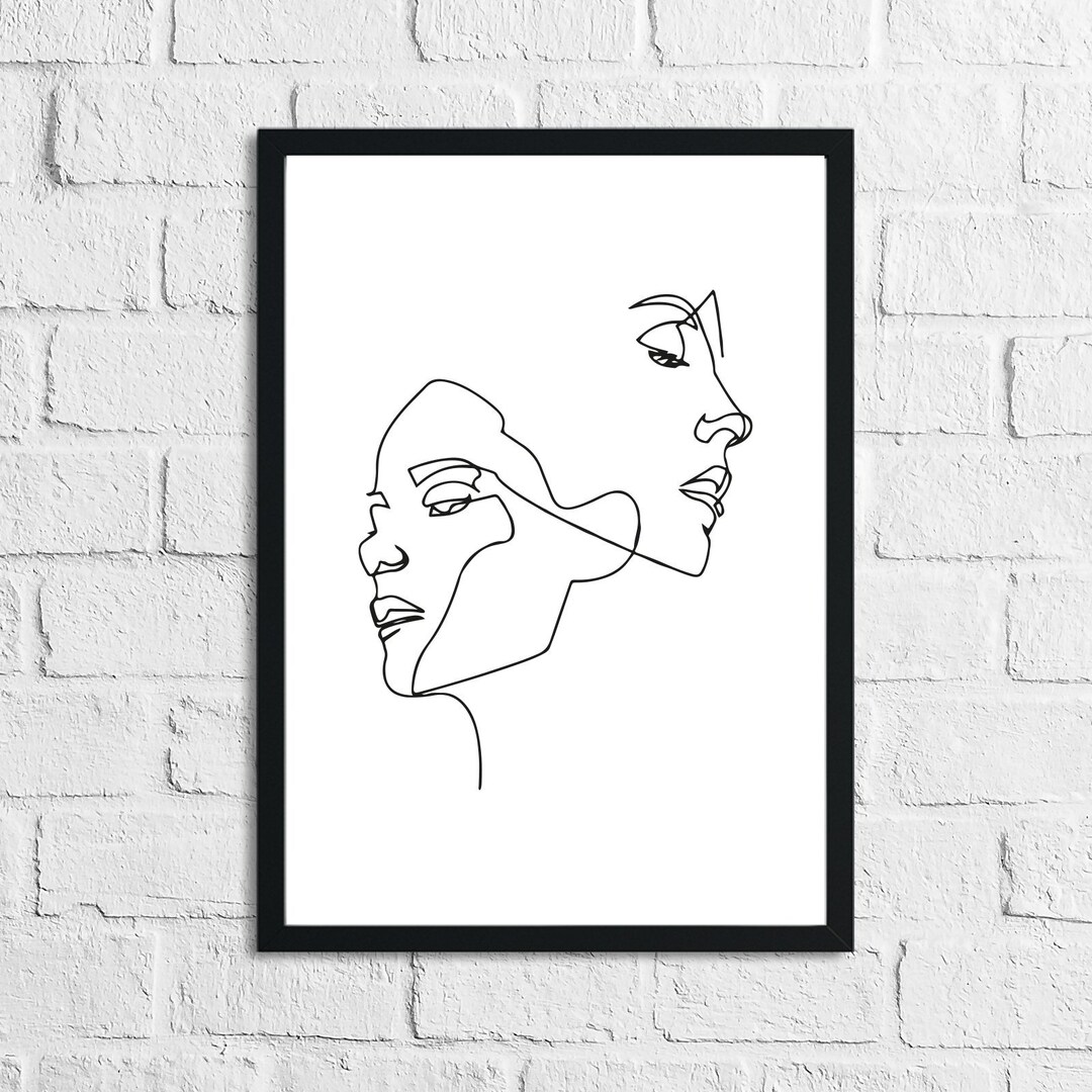 Simple Two Faces Line Work Bedroom Wall Decor Print - Etsy