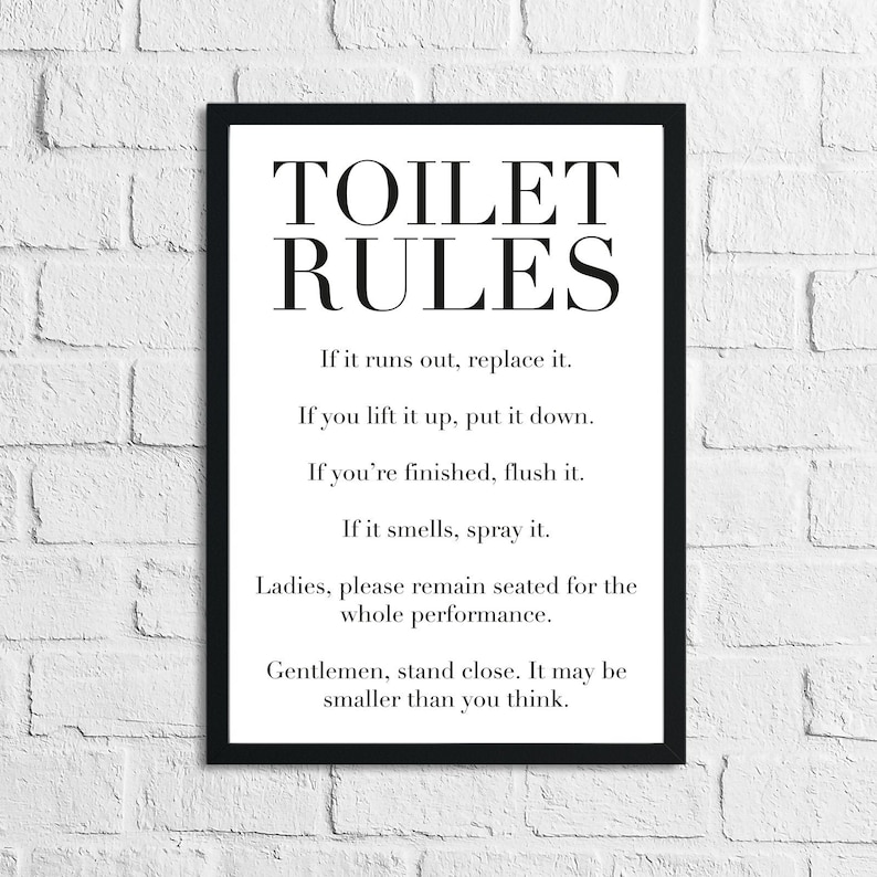 Toilet Rules Funny Humorous Bathroom Wall Decor Print - Etsy