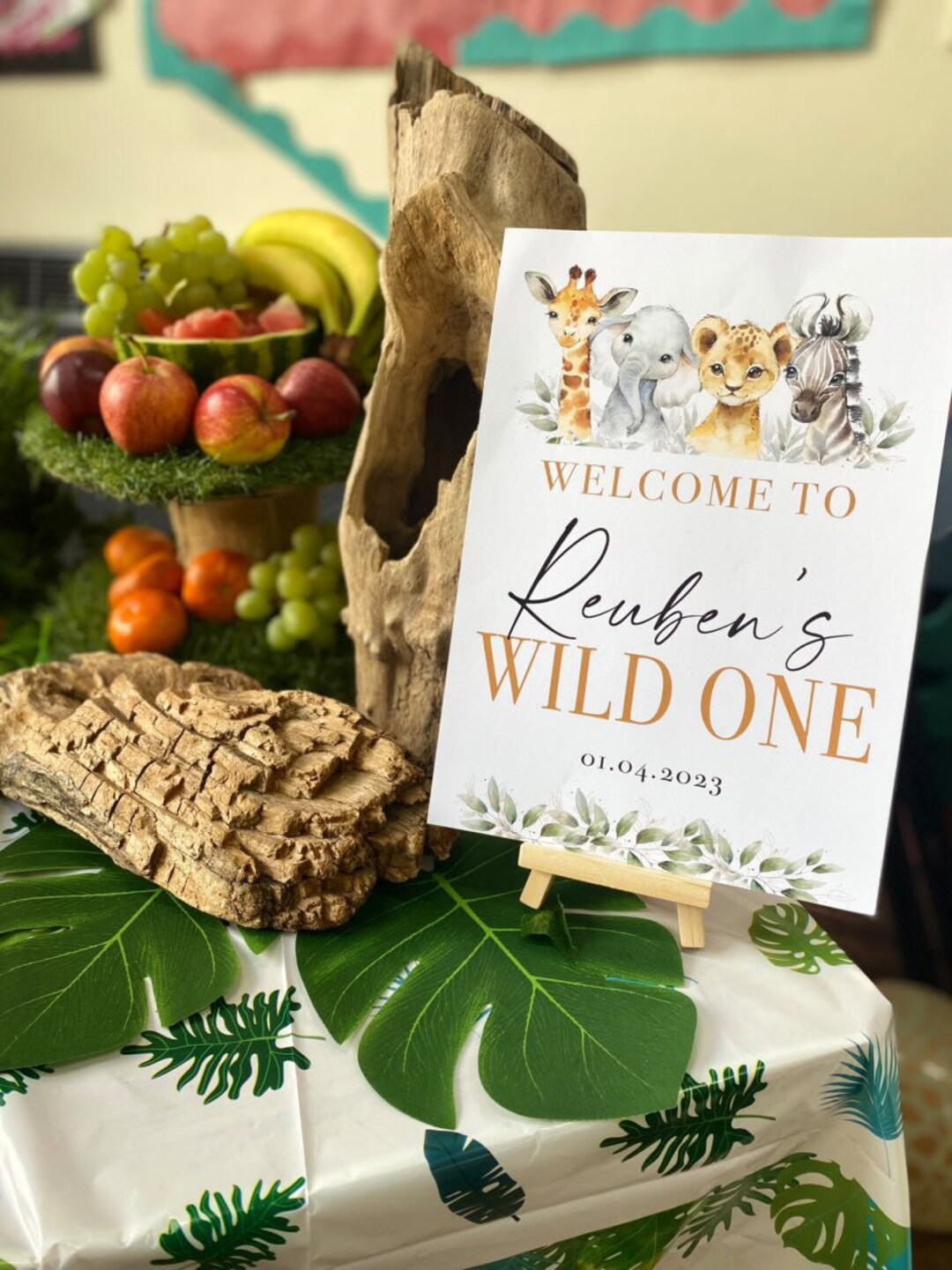 Wild One Any Name & Date Wild Safari Animals Birthday Party Decor Print ...