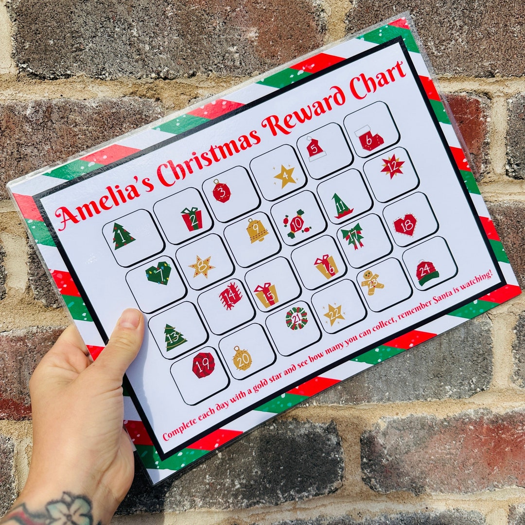 Personalized Christmas Reward Chart: Santa Winter Decor, Gold Stars - Etsy