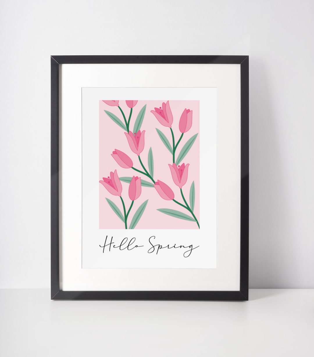 Hello Spring Tulips Pink Spring Easter Seasonal Wall Home Decor Print ...