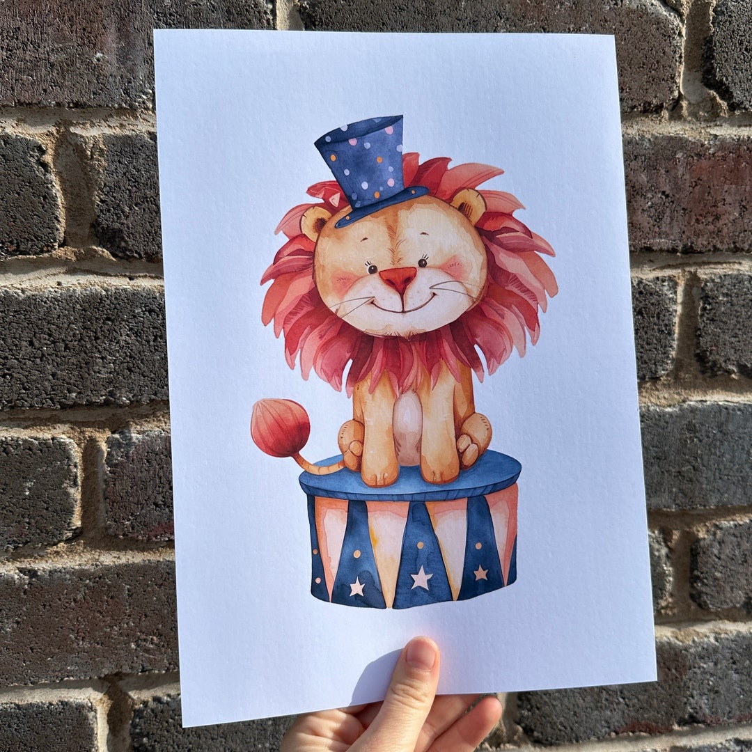 Circus Lion Watercolour Children's Room Wall Decor Print - Etsy