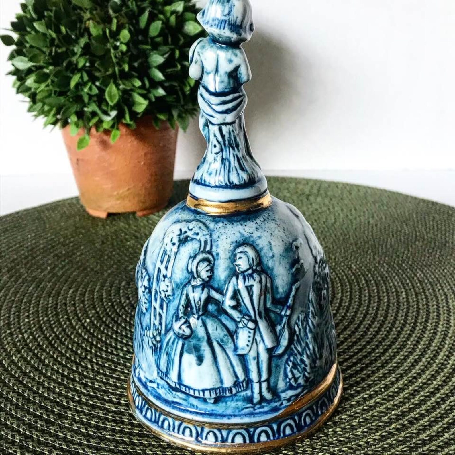 Vintage Ceramic Bell Blue Bell Bookshelf Decor Blue Pottery | Etsy