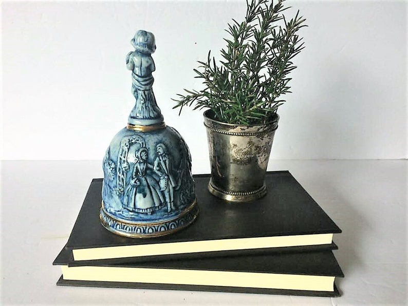 Vintage Ceramic Bell Blue Bell Bookshelf Decor Blue Pottery - Etsy