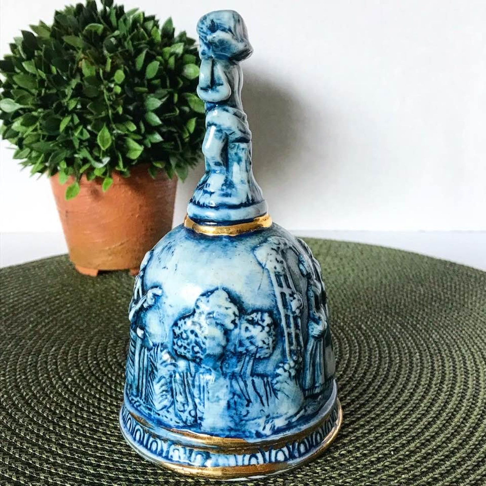 Vintage Ceramic Bell Blue Bell Bookshelf Decor Blue Pottery - Etsy