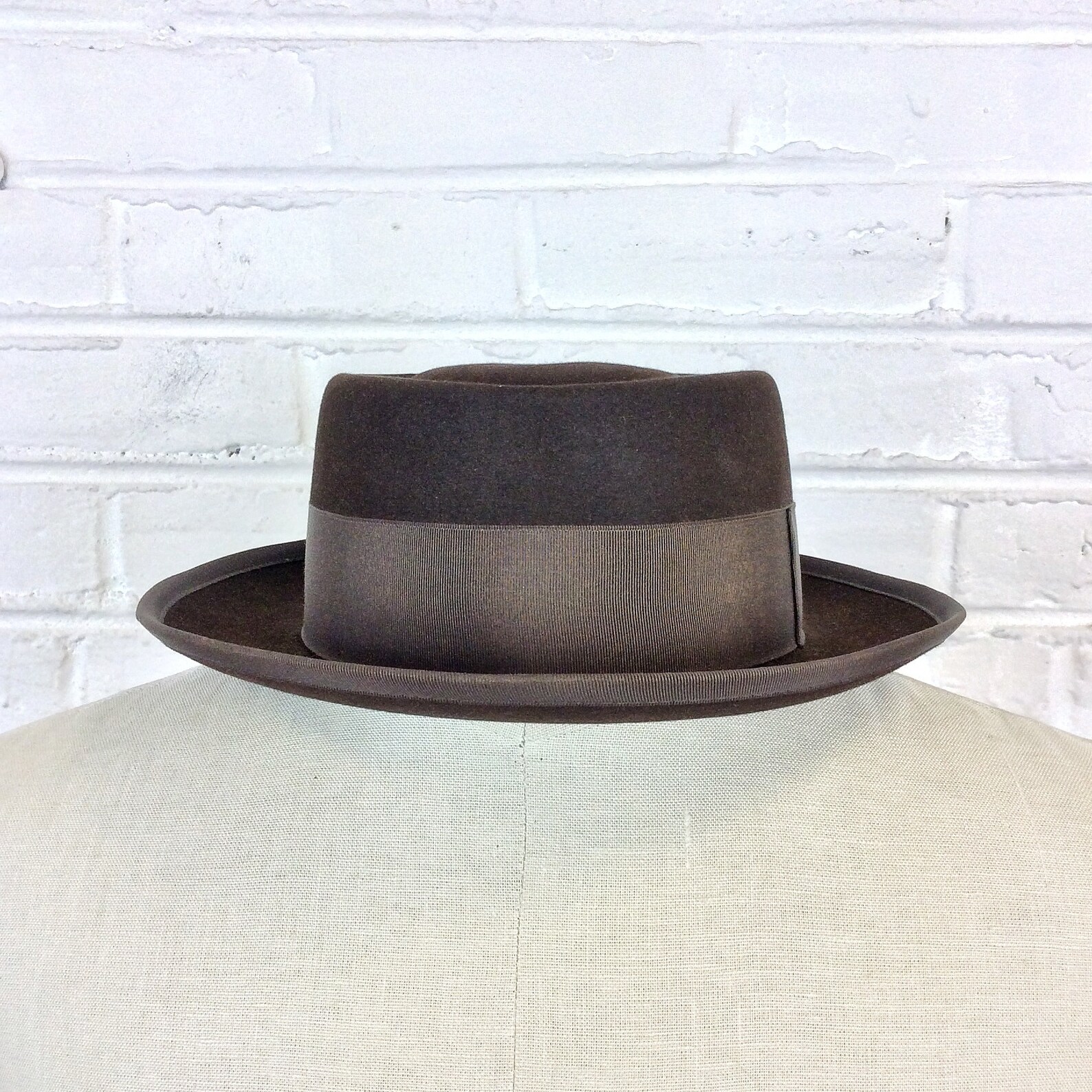 Size 6 7/8 Vintage 1950s 1960s Adam Hats Carbon Brown Porkpie Fedora ...