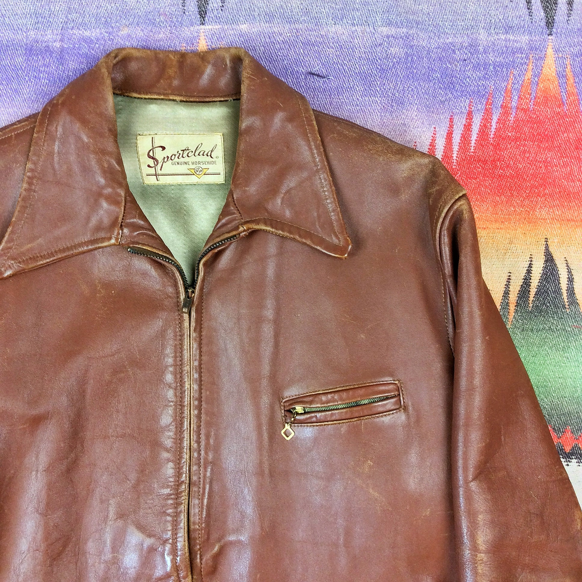 Size M Vintage Men's 1940s Sportclad Horsehide Brown Leather Size M Vintage Men's 1940s Sportclad Horsehide Brown Leather