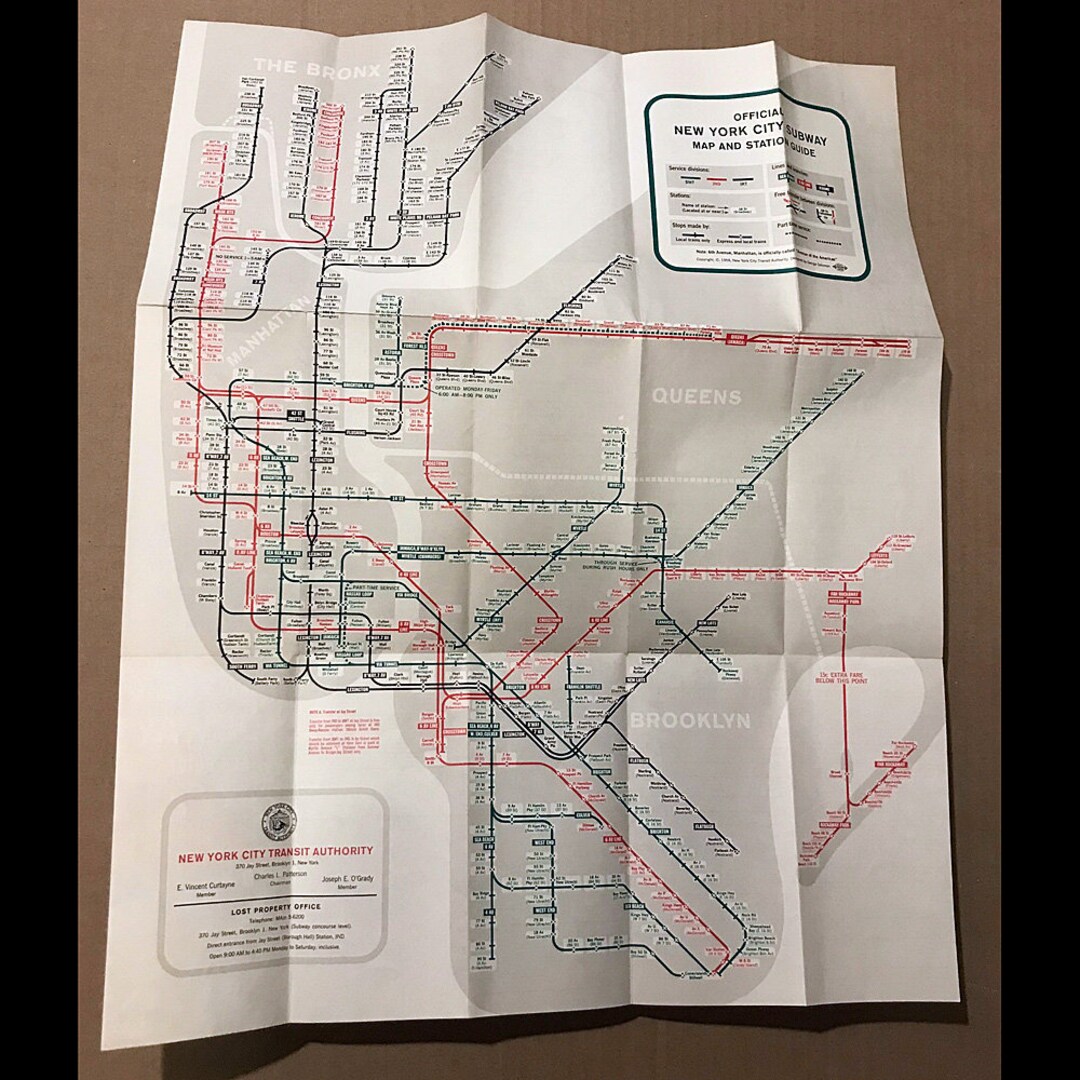 Original 1959 Official New York City NYC Subway Map Approx. 16in X 20in ...