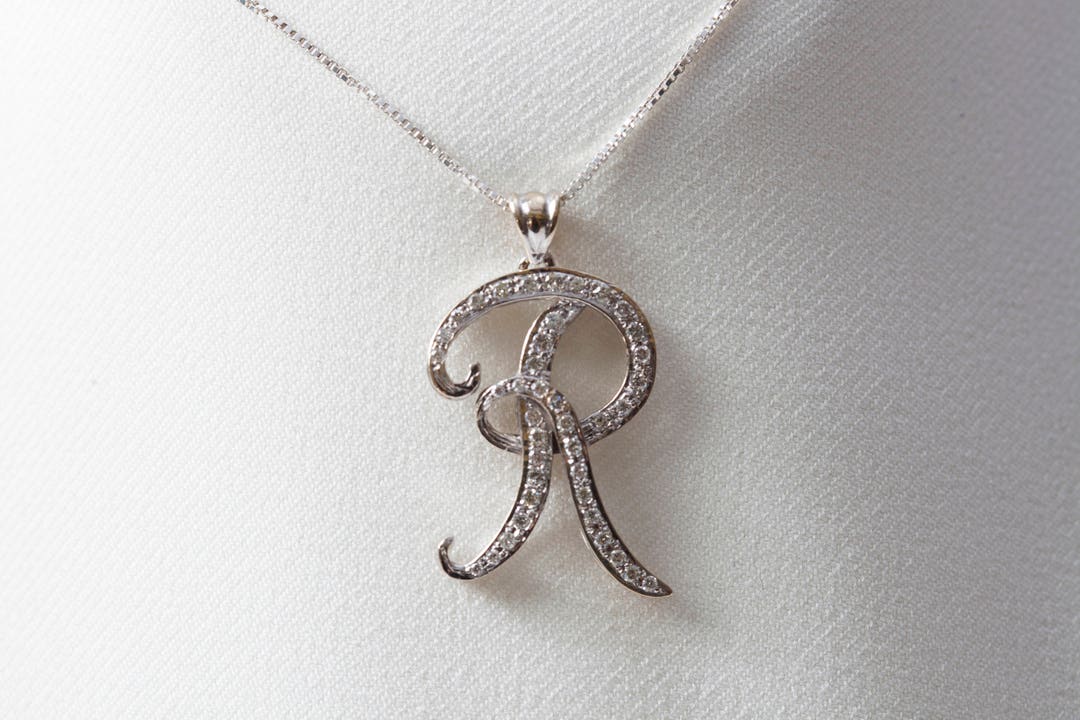 Large R Inital Diamond and White Gold Pendant - Etsy 日本