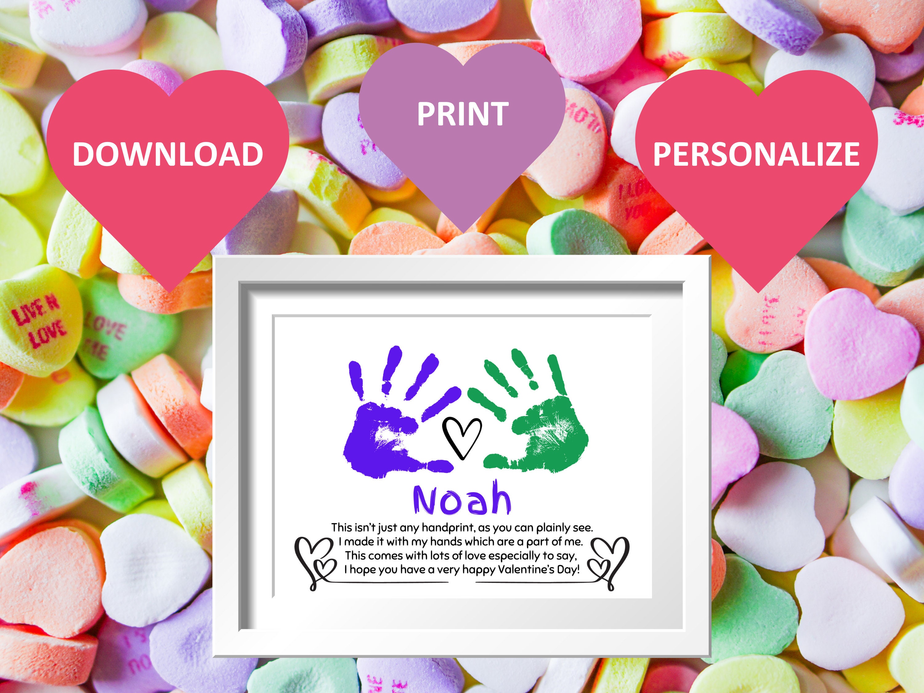 Custom Handprint Heart Art Print | Digital Download | Kids Craft | Baby ...