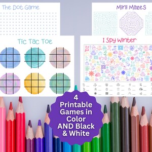 Printable Kids Games I Spy Tic Tac Toe Dots Maze Winter Road Trip Kids ...