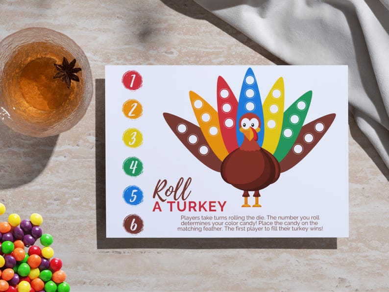 Printable Thanksgiving Game for Kids & Adults Roll A Turkey Dice Game ...