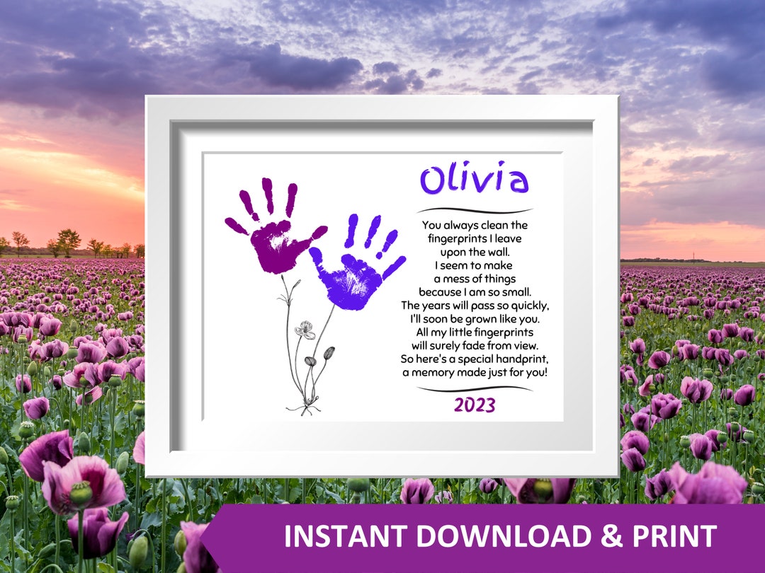 Custom Handprint Line Drawing Flower Art Print | Digital Download ...