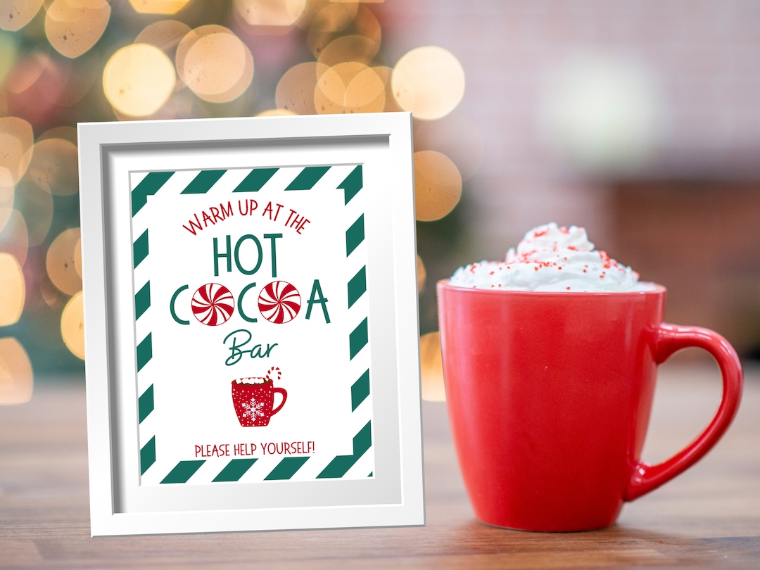 Hot Cocoa Bar Sign | Instant Download | Warm up Red Mug | Warm Holiday ...
