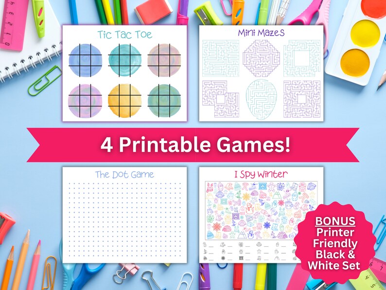 Printable Kids Games I Spy Tic Tac Toe Dots Maze Winter Road Trip Kids ...