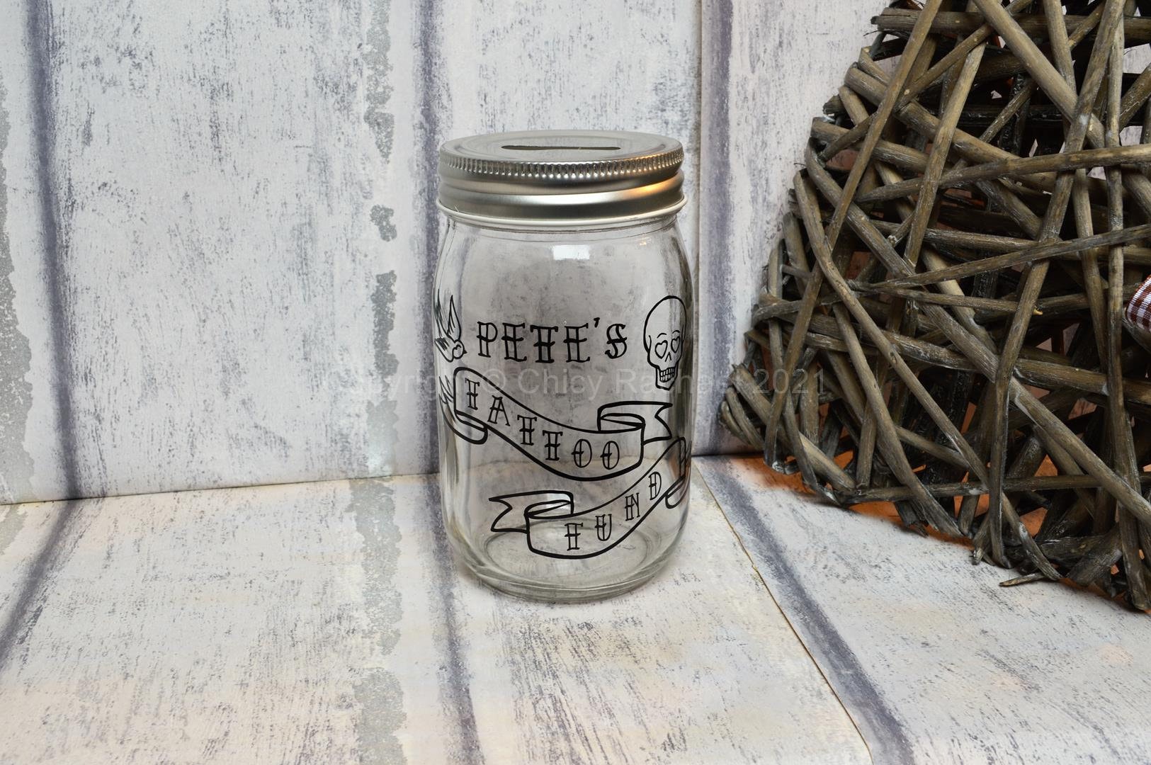 Handmade Personalised Skull Tattoo Fund Money Saving Jar Piggy - Etsy UK