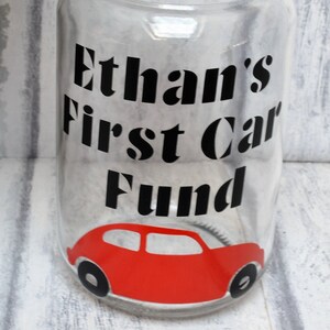 Handmade Personalised First Car Fund Money Saving Jar Piggy Bank Money ...