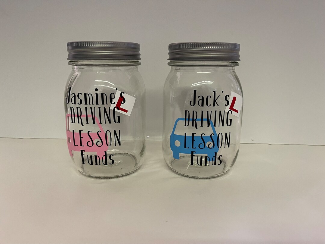 Personalised Driving Lesson Fund Money Saving Jar Piggy Bank Money Box ...