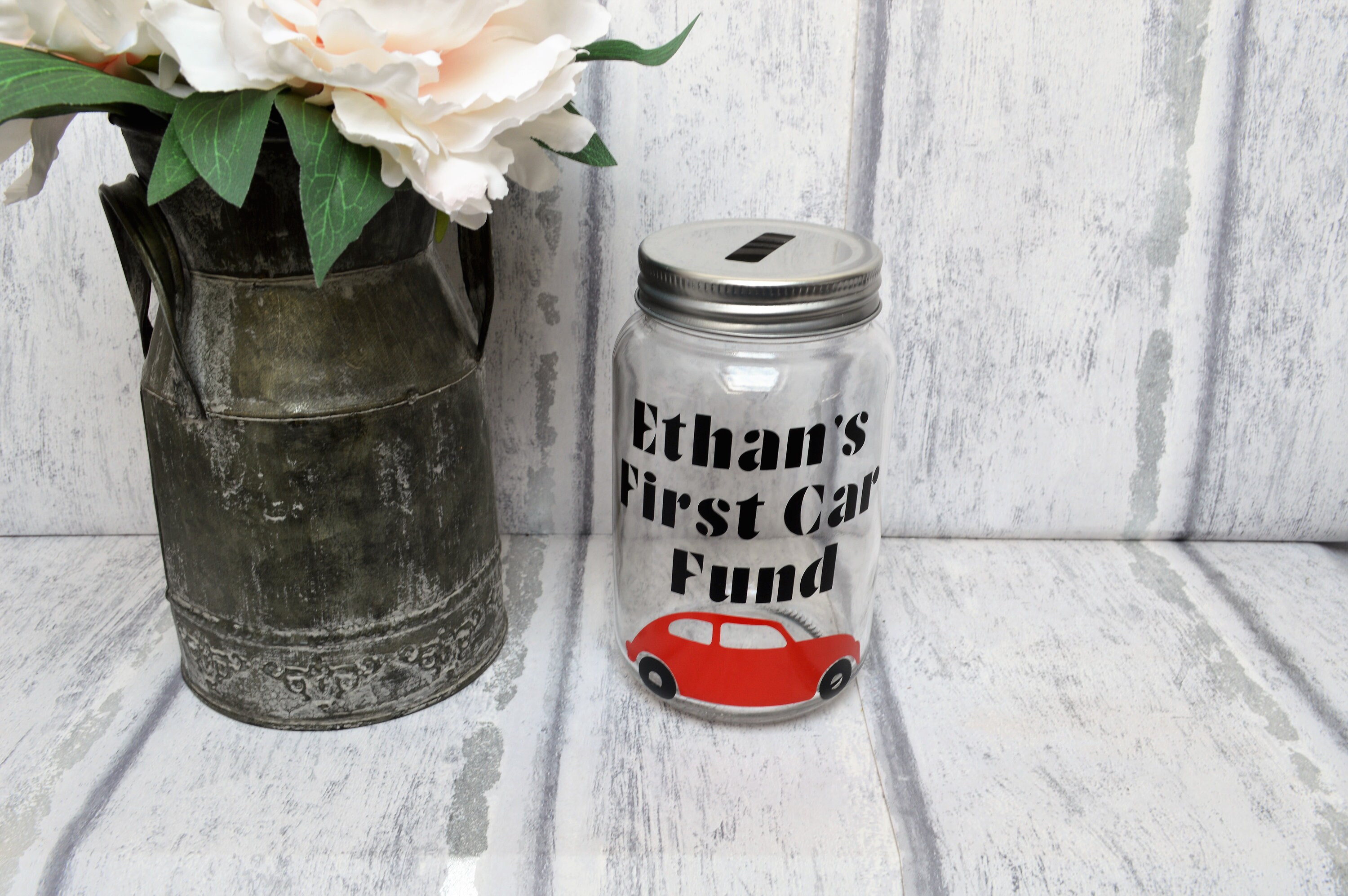 Handmade Personalised First Car Fund Money Saving Jar Piggy Bank Money ...
