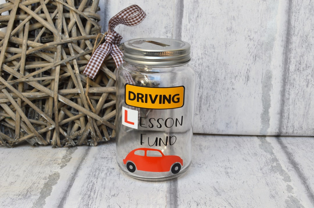 Handmade Driving Lesson Fund Money Saving Jar Piggy Bank Money Box ...