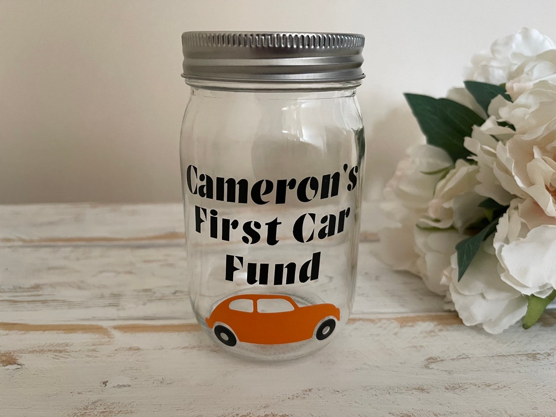 Handmade Personalised First Car Fund Money Saving Jar Piggy Bank Money ...