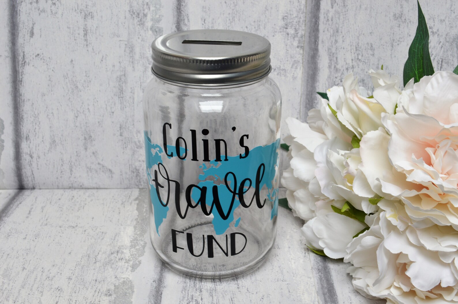 Personalised Travel Fund Money Saving Jar Piggy Bank Money Box - Etsy UK