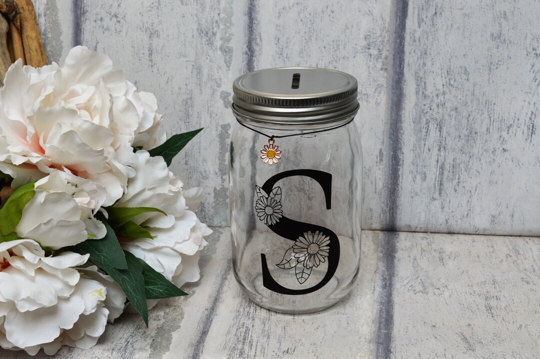 Personalised Daisy Initial Money Saving Jar With Daisy Charm Piggy Bank ...