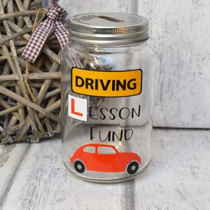 Handmade Driving Lesson Fund Money Saving Jar Piggy Bank Money Box ...
