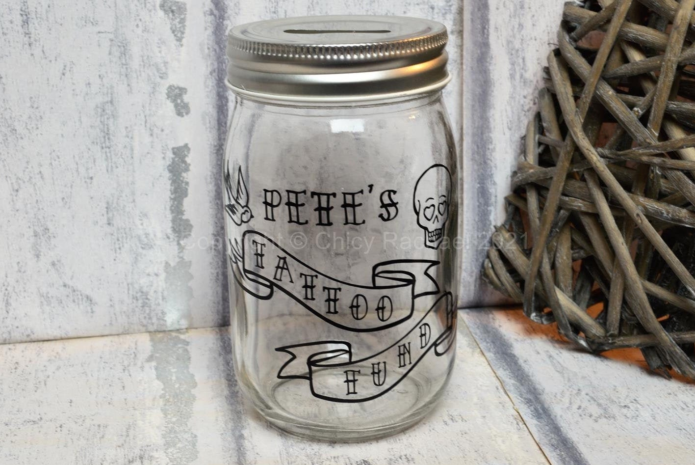 Handmade Personalised Skull Tattoo Fund Money Saving Jar Piggy - Etsy UK