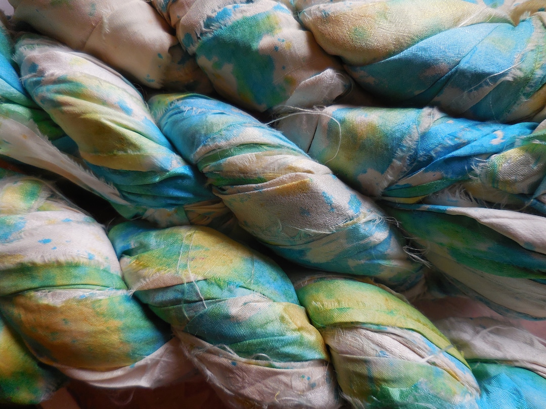 50 Yards Splash Ribbon, Seabreeze Splash, Sari Silk Ribbon, From India ...