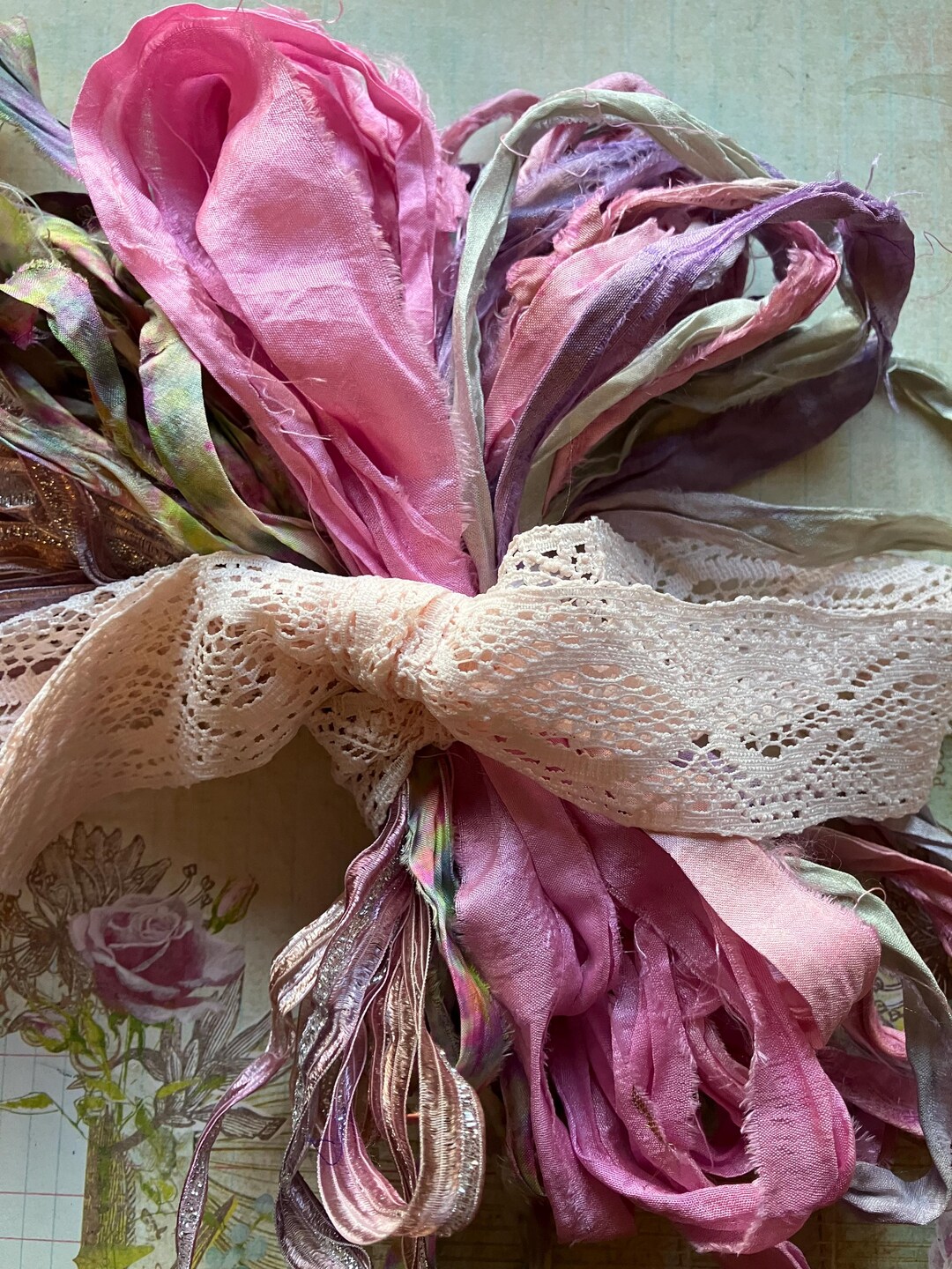 NEW Tattered Soft Bouquet Vintage Ribbon, Shabby Sari Silk Ribbon, Lace ...