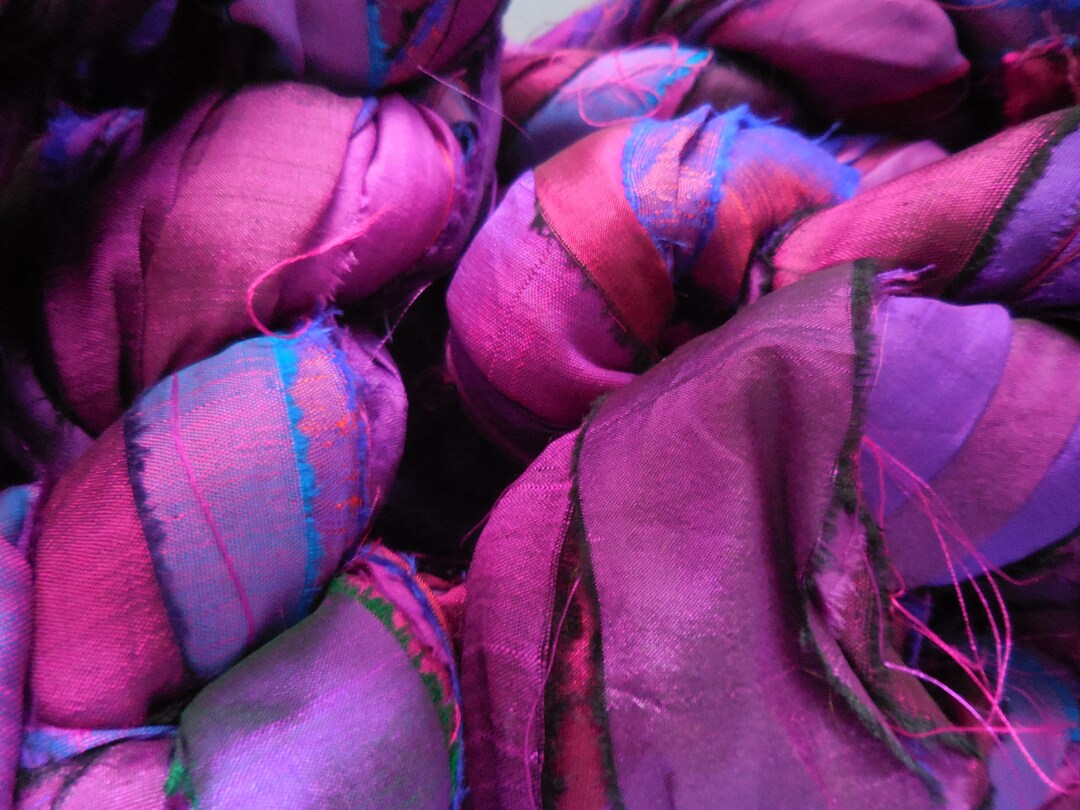 10 Yards, Purple Mix With Magenta, Pattern Within, Sari Silk Ribbon ...