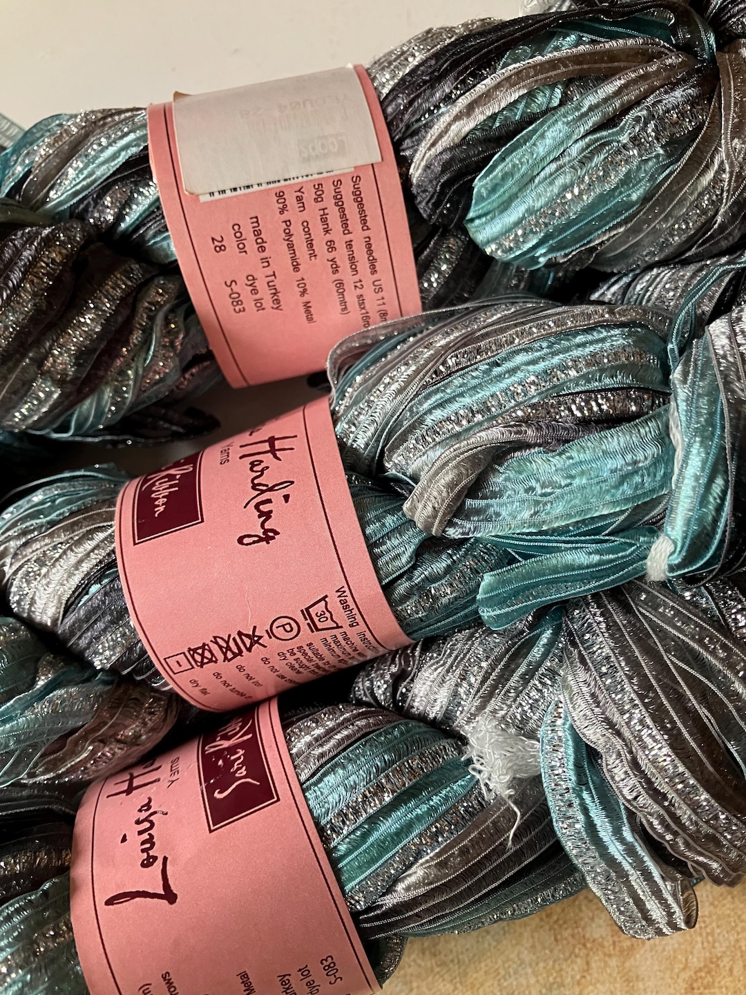 Louisa Harding Ribbon Skein, 66 Yards, Aqua and Gray With Silver Lurex ...