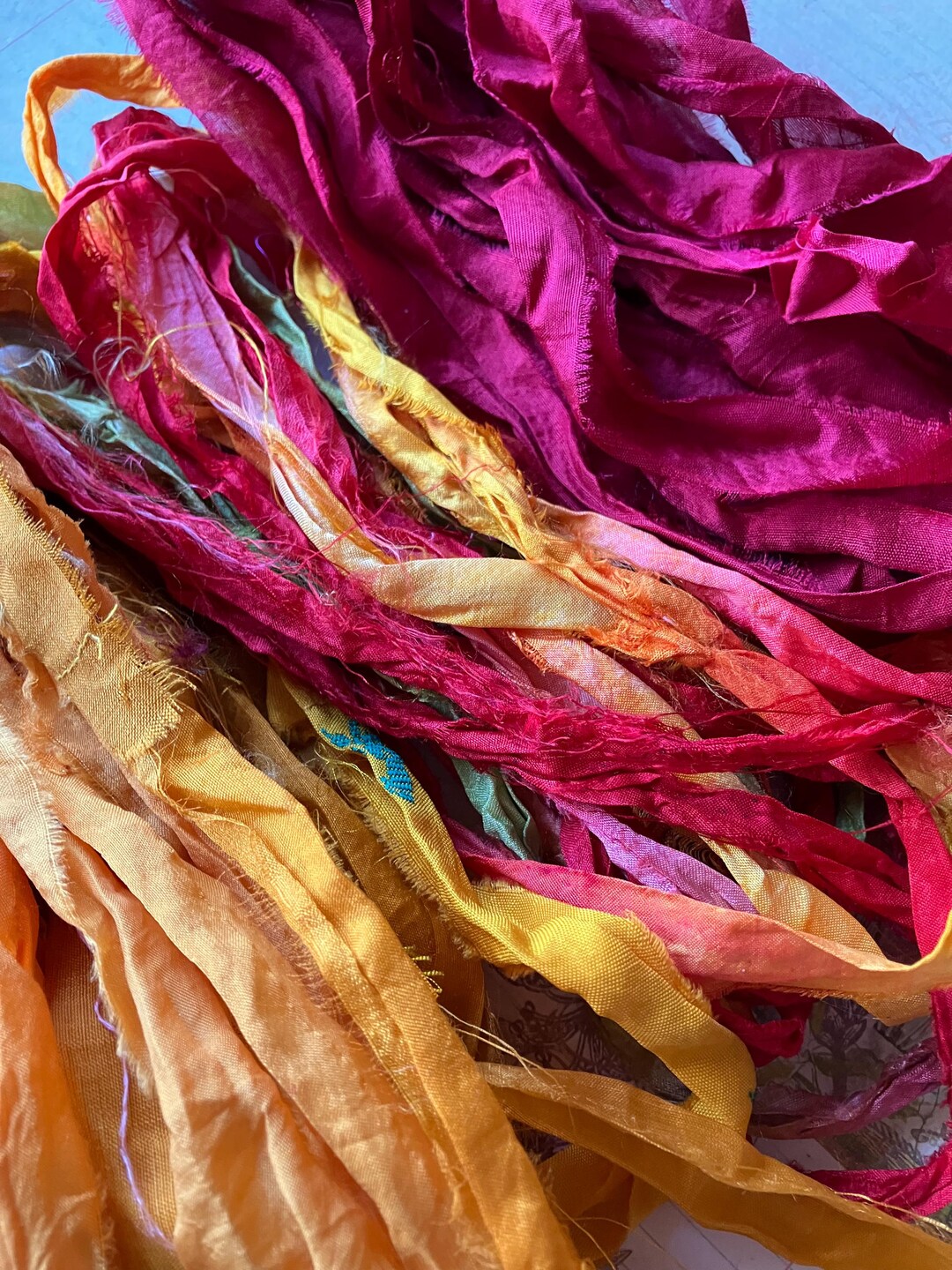 16 Yards, Spicy Jamaican Colors Ribbon Bouquet, Sari Silk Ribbon, Rare ...