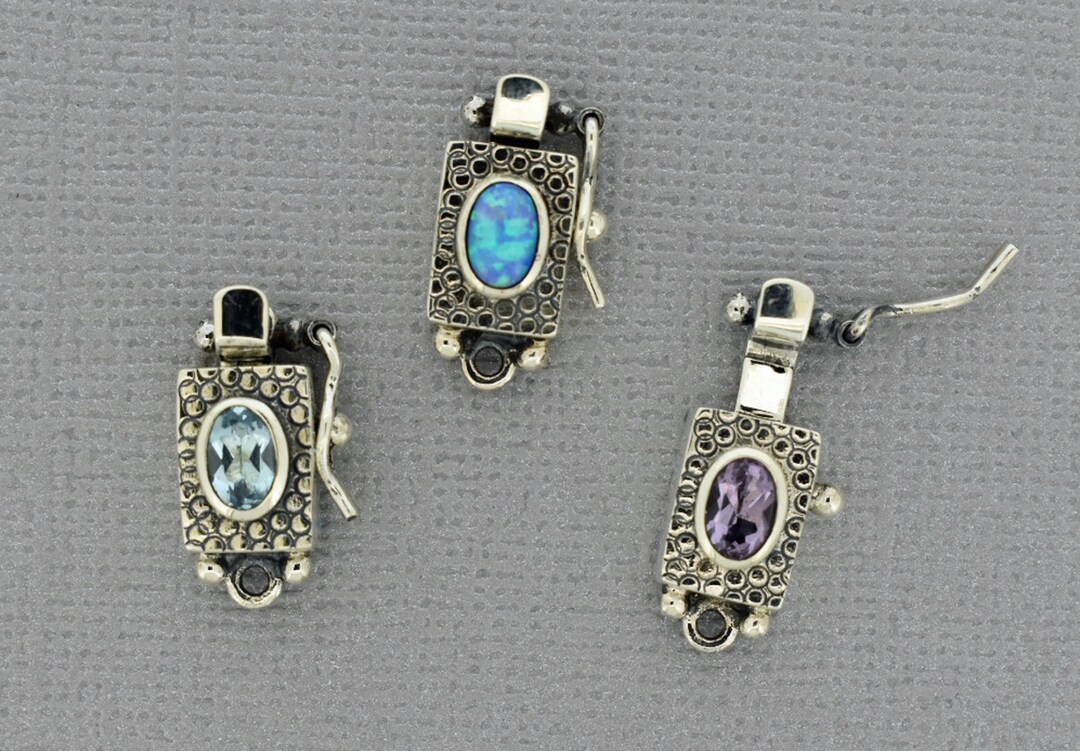 Textured Sterling Silver Box Clasp With Stone: 18mm X 8mm - Etsy