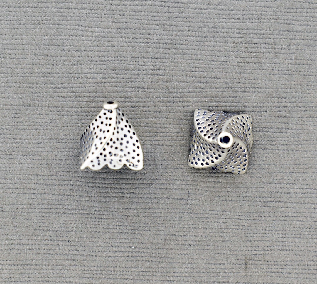 Sterling Silver Large Pyramid Twisted Bead Cap, Cones, Necklace ...