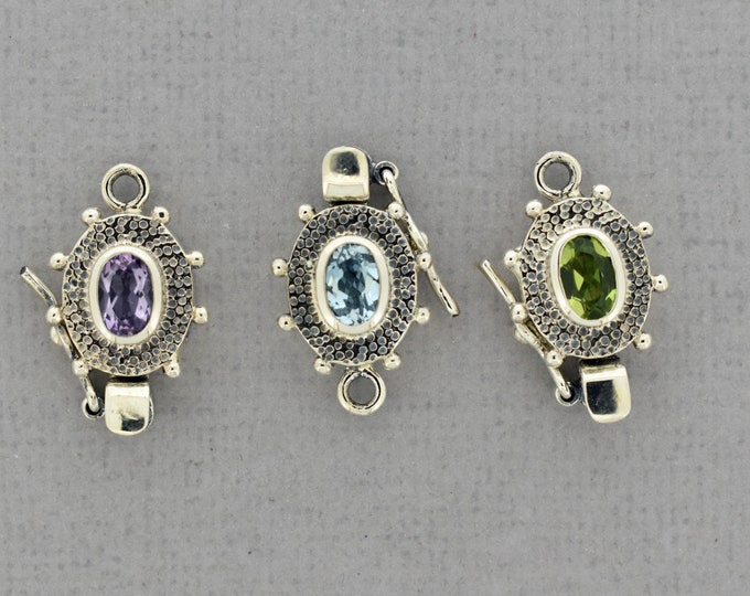 Small Sterling Silver Box Clasp With Semi Precious Stone and Safety ...