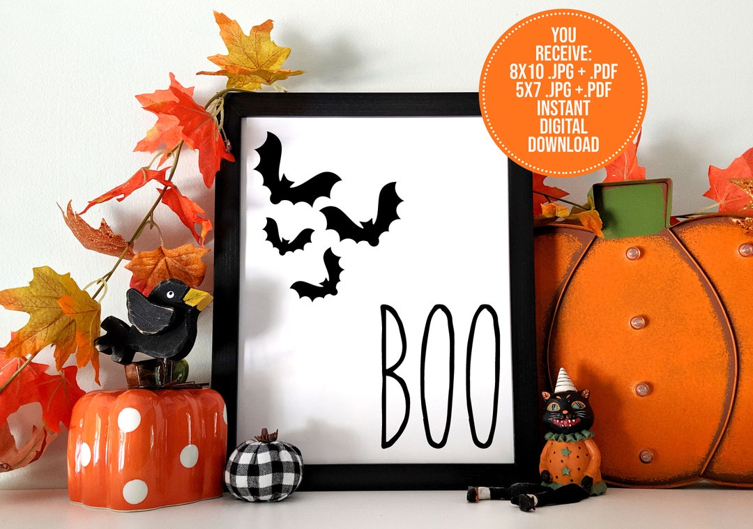 Halloween Bats 'boo' Printable Sign • Spooky Home Decor (digital File ...