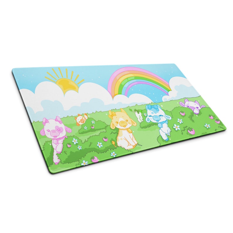 Rainbow Cow's Strawberry Farm - Desk Mat / Gaming Mouse Pad - 18" X 36 ...