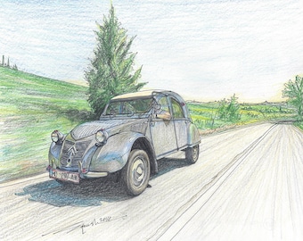 Citroen 2cv Drawing - Etsy Australia