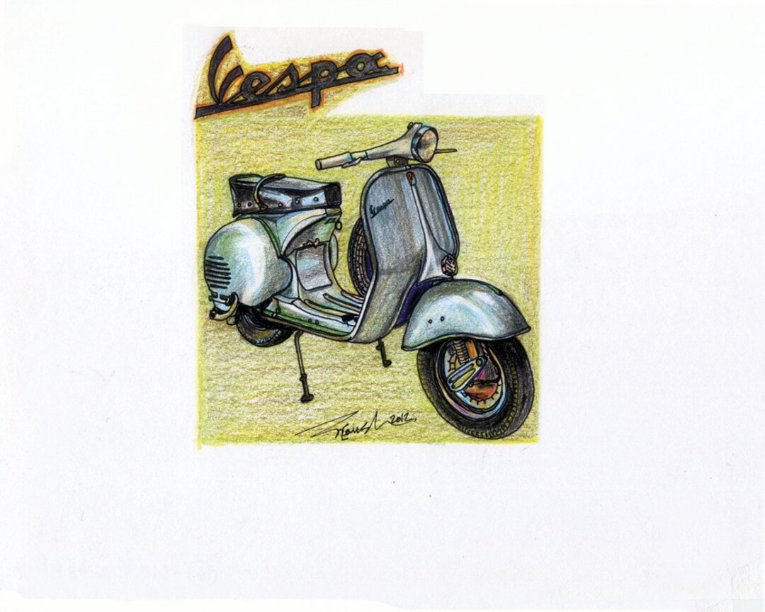 016-1946 Vespa, by Enrico Piaggio in Color Pencil PRINT Limited Edition ...