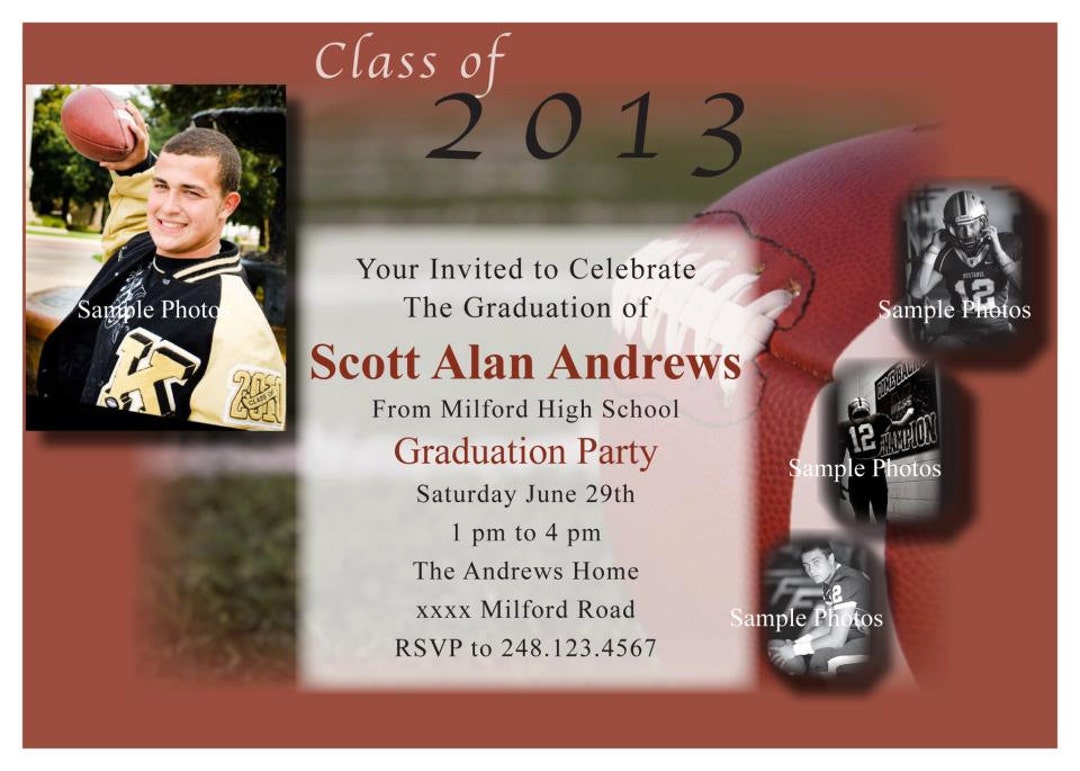 Football Theme Graduation Invitation "printable" - Etsy