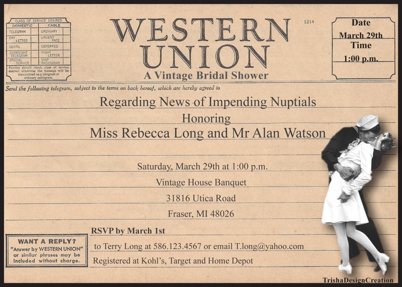 Vintage Telegram Theme printable Bridal Shower Invitation - Etsy Australia