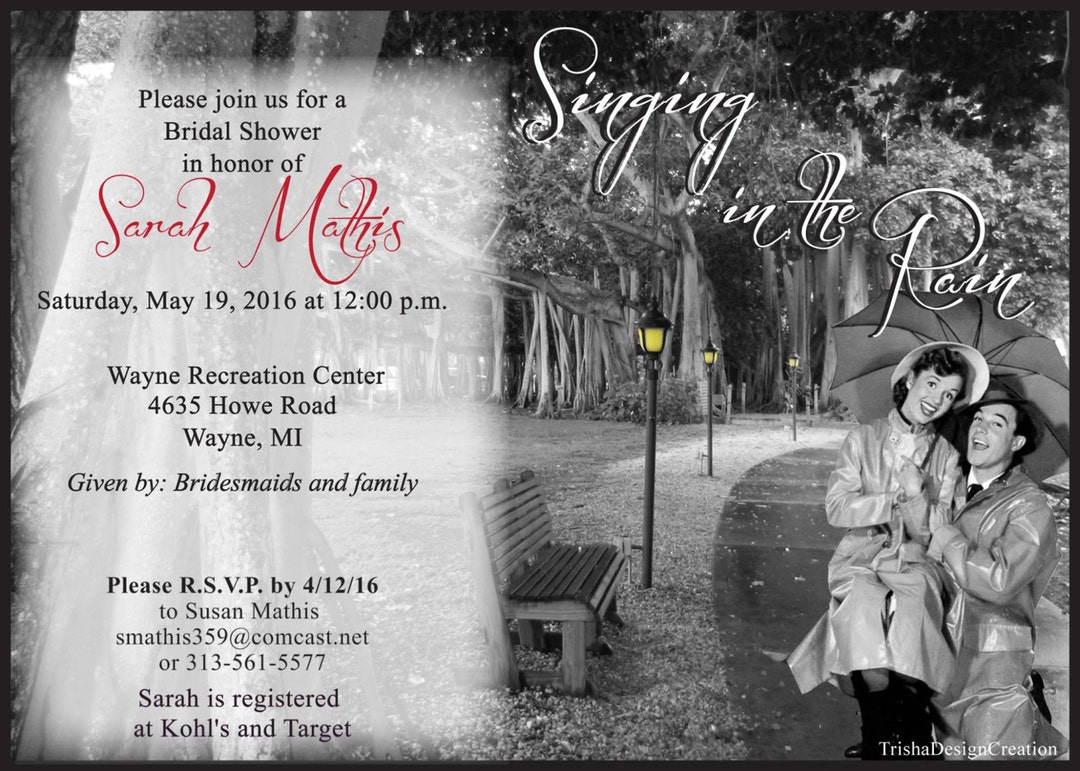 Singing in the Rain Theme Bridal Shower Invitation "each" (WITH ...