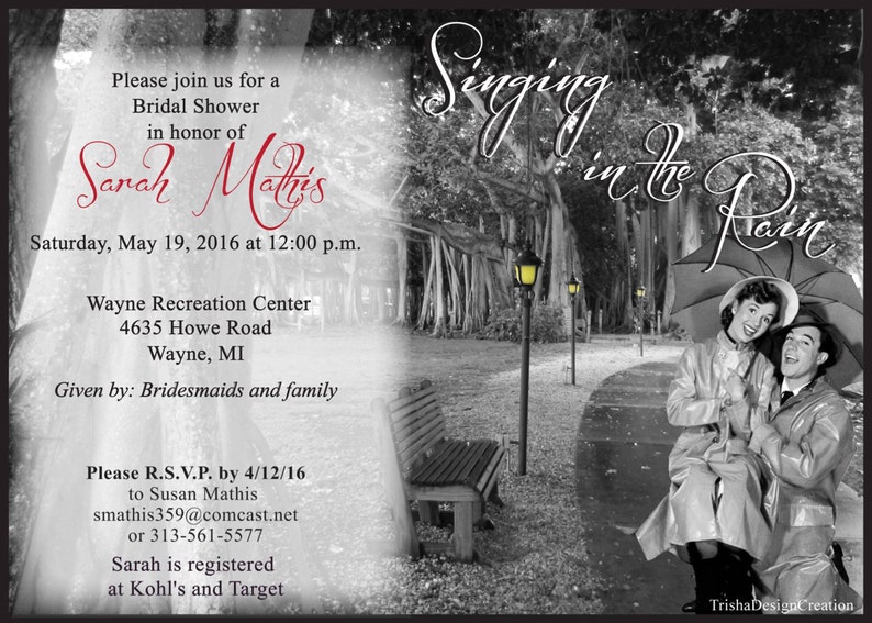 Singing in the Rain Theme Bridal Shower Invitation each WITH ENVELOPES ...