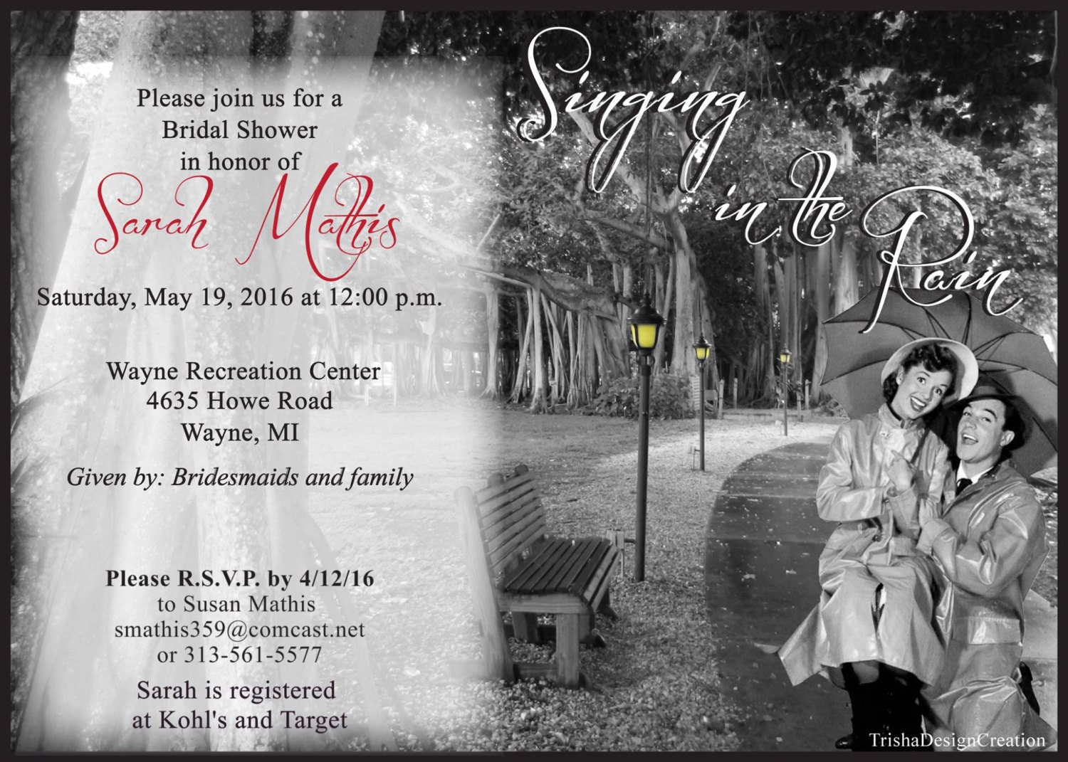 Singing in the Rain Theme Bridal Shower Invitation each WITH ENVELOPES ...
